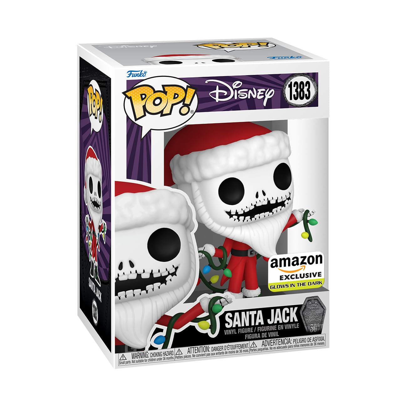 Funko Pop! Disney: The Nightmare Before Christmas 30th Anniversary - Santa Jack (Glow in The Dark), Amazon Exclusive