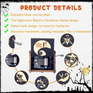 Keast WoodenNightmare Before Christmas Hand Crank Musical Box, Carving Music Box Jack for Boys Girls