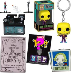 all hail jack nightmare before christmas figure bundled with bitty pop! + blind box mini + skellington blacklight nbx master of fright hanger + sally & zero + beetlejuice 5 items