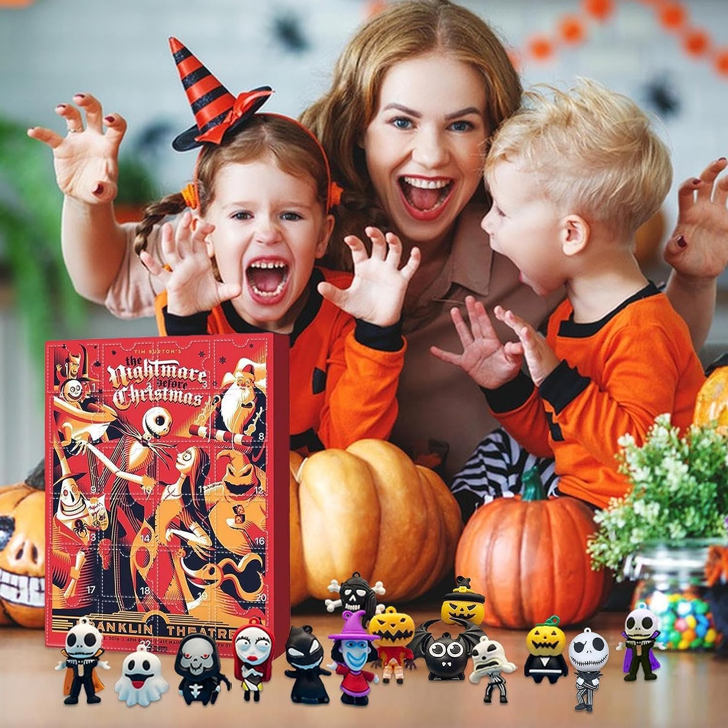 Halloween Advent Calendar Contains 24 Gifts Dolls, 2024 Halloween Thanksgiving Horror Figures Advent Calendar, Christmas Countdown Calendar with Collectible Figures Toys (A)