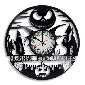 lepri4ok jack skellington mask kids vinyl wall clock, nightmare before christmas mask, skeleton love, jack skellington kids, jack and sally birthday