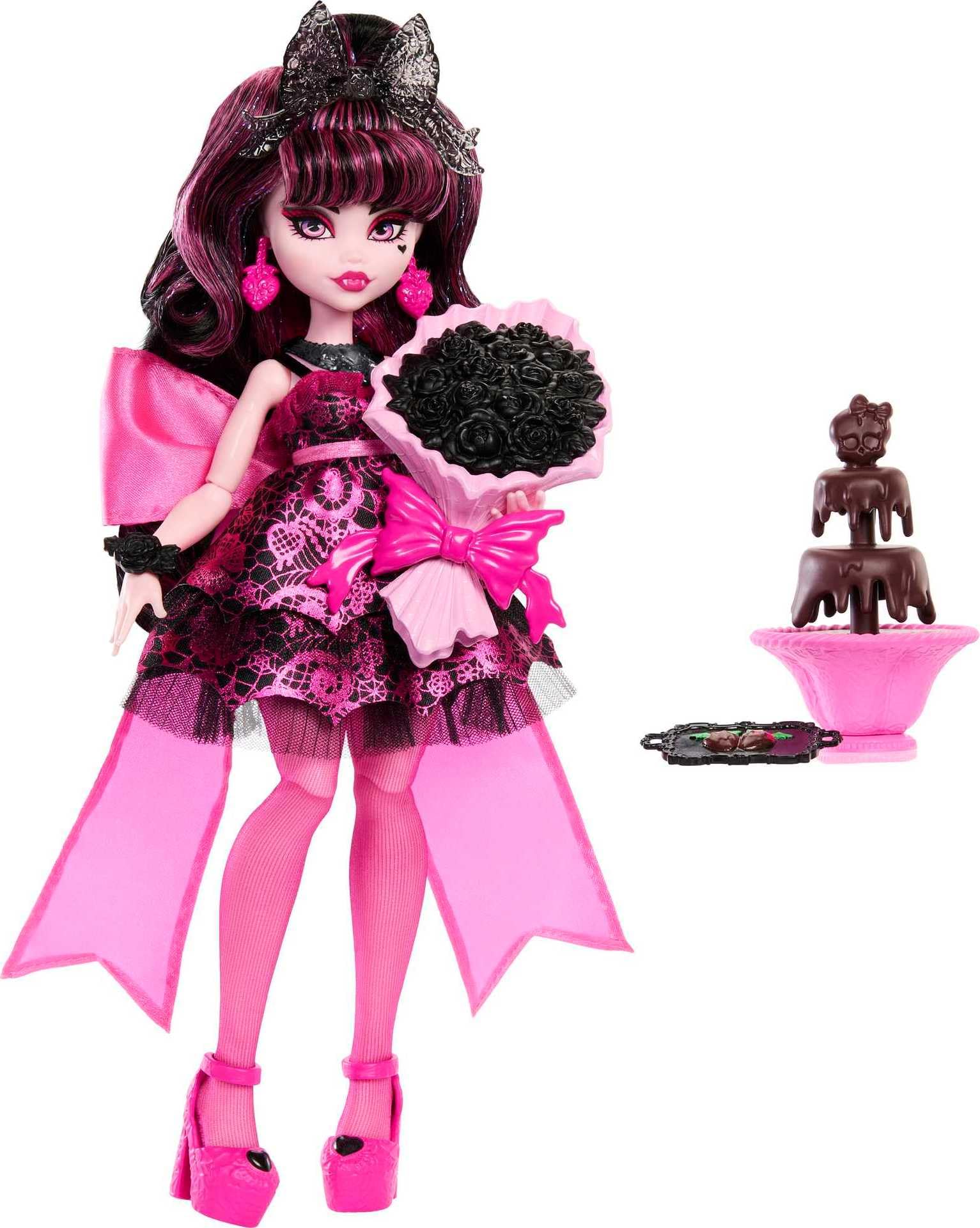 Monster High Monster Ball Doll, Draculaura in Party Dress with Themed Accessories Including Chocolate Fountain