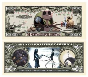 nightmare before christmas million dollar bill - pack of 5 - limited edition collectible bill - jack skellington - pumpkin king