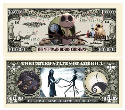 Nightmare Before Christmas Million Dollar Bill - Pack of 5 - Limited Edition Collectible Bill - Jack Skellington - Pumpkin King