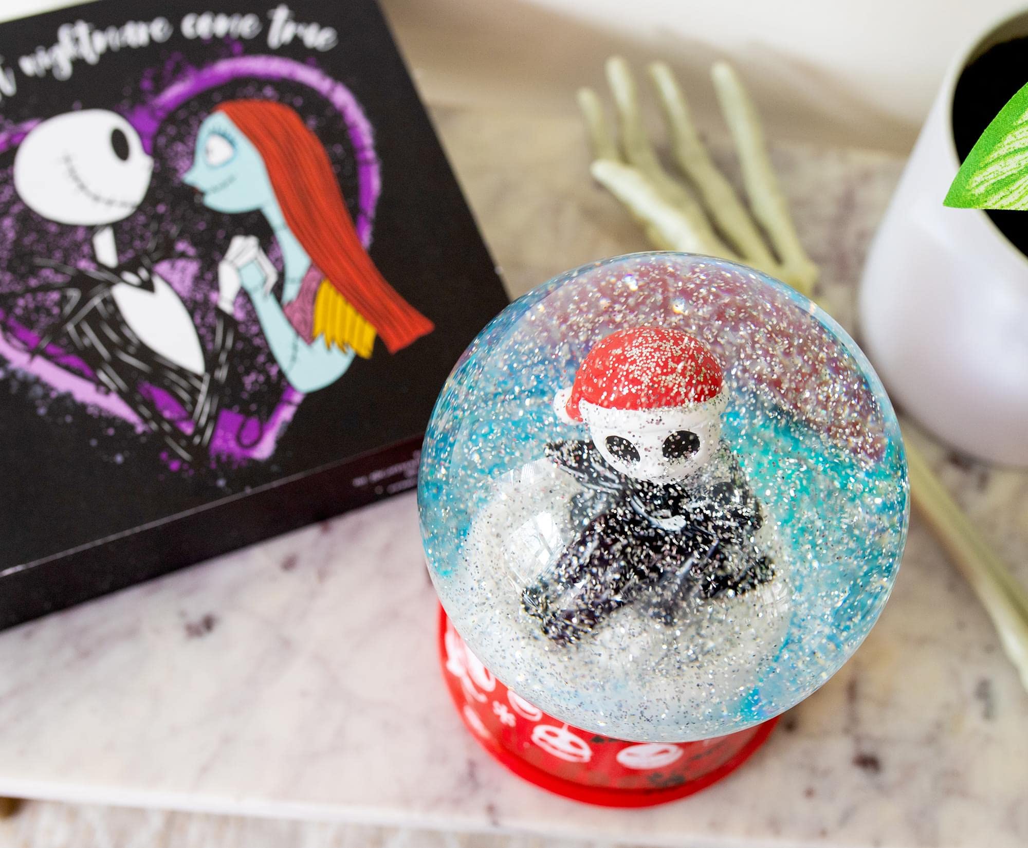 Disney The Nightmare Before Christmas Santa Jack Skellington 6-Inch Light-Up Snow Globe with Swirling Glitter Display Piece Keepsake | Home Decor for Kids Room Essentials | Tim Burton