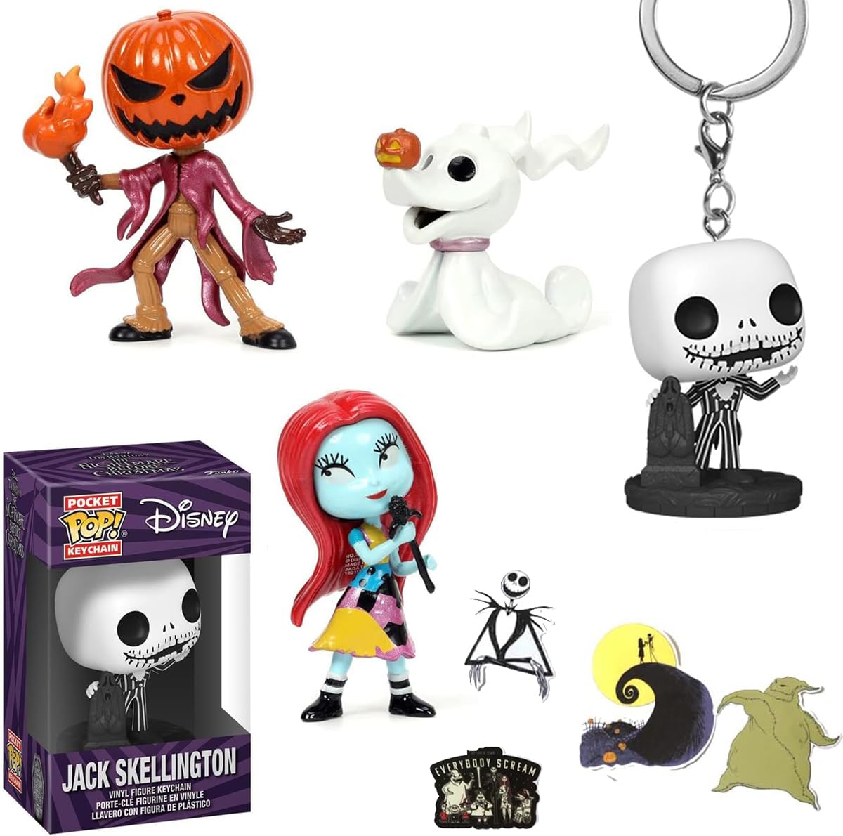 Snaketown Jack Figure Nightmare Before Christmas Pumkin Creature Skellington Pack Bundled with Disney Sally & Zero + NBX Fright icon Pop! Hanger 4 Items