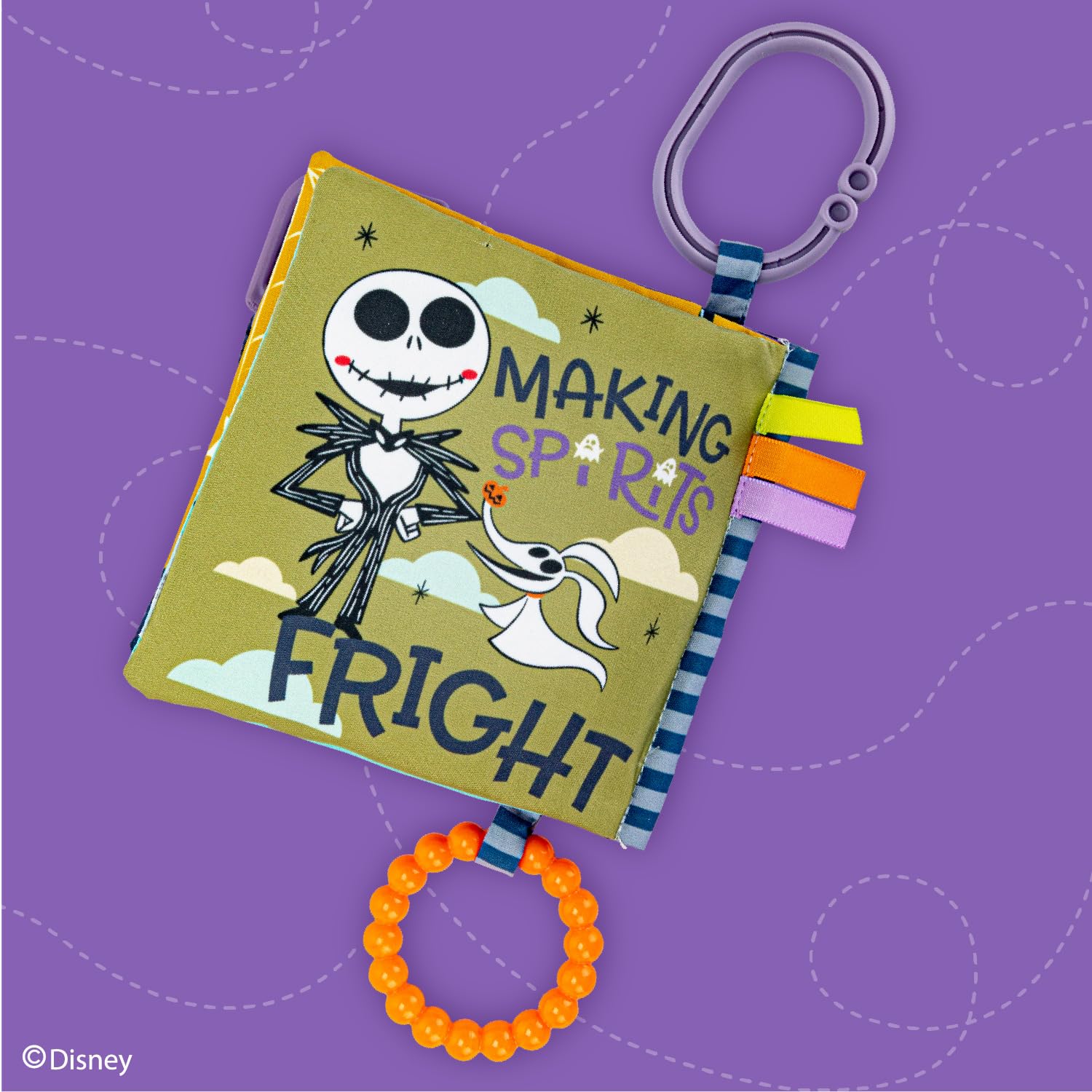 Kids Preferred Disney Nightmare Before Christmas My First Scare Jack Skellington Soft Book Baby Teething Crinkle Book with On-The-Go Clip, Crinkle Pages, and Teethers, Multicolor