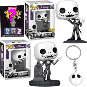 jack's nightmare before christmas pop figure bundled with jack skellington vinyl exclusive + hanger + master fright gravestone + blind box halloweentown mini bitty pop! 4-items