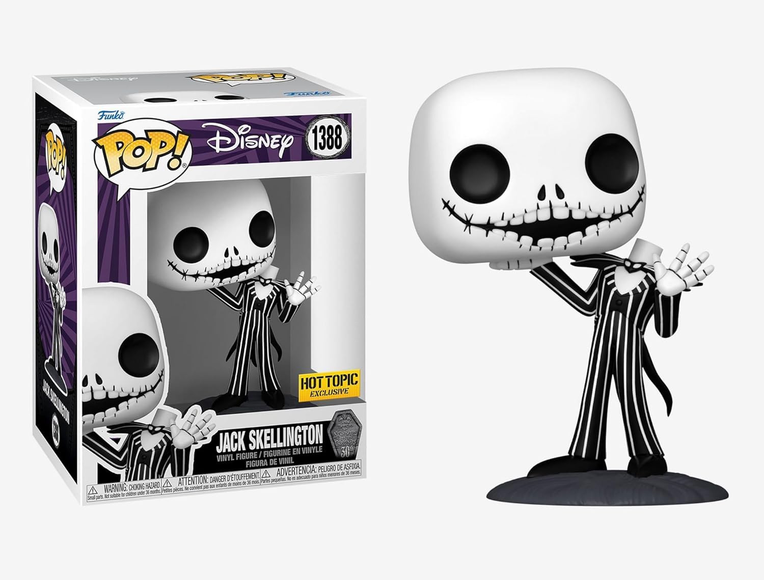 Jack's Nightmare Before Christmas Pop Figure Bundled with Jack Skellington Vinyl Exclusive + Hanger + Master Fright Gravestone + Blind Box Halloweentown Mini Bitty Pop! 4-Items