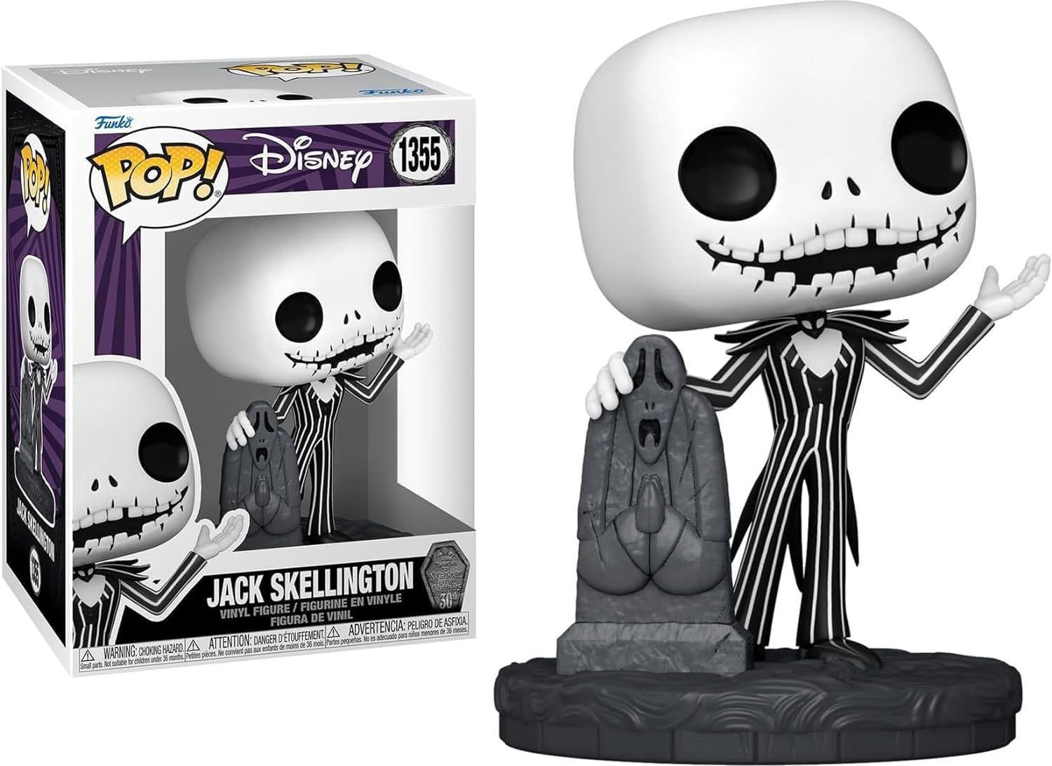 Jack's Nightmare Before Christmas Pop Figure Bundled with Jack Skellington Vinyl Exclusive + Hanger + Master Fright Gravestone + Blind Box Halloweentown Mini Bitty Pop! 4-Items