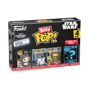 funko bitty pop! star wars mini collectible toys 4-pack - princess leia, r2-d2, c-3po & mystery chase figure (styles may vary)