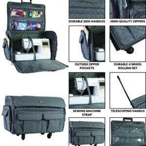 Everything Mary XXL Rolling Sewing Tote, Heather Grey - Rolling Carrying Storage Cover Case Compatible with Large Brother and Singer Machines - Universal Travel & Craft Tote Bag