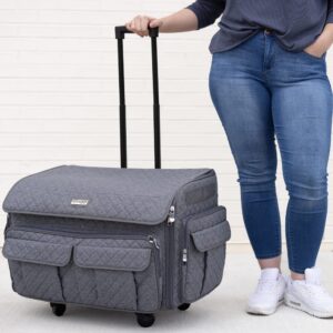 Everything Mary XXL Rolling Sewing Tote, Heather Grey - Rolling Carrying Storage Cover Case Compatible with Large Brother and Singer Machines - Universal Travel & Craft Tote Bag