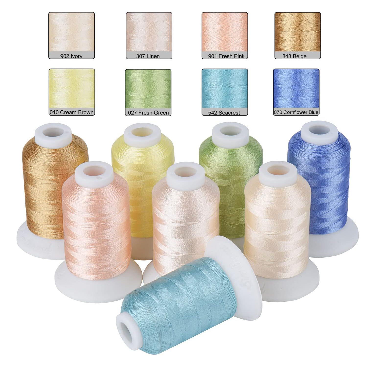 Simthread Pastel Embroidery Thread 8 Brother Colors 550Yards, 40wt 100% Polyester for Brother, Babylock, Janome, Singer, Pfaff, Husqvarna, Bernina Machine