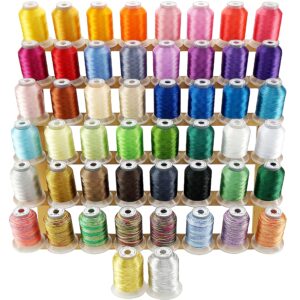 new brothread 50 spools embroidery machine thread kit including 40 brother colors+8 variegated colors+2 metallic colors for brother janome singer pfaff husqvarna embroidery sewing machines