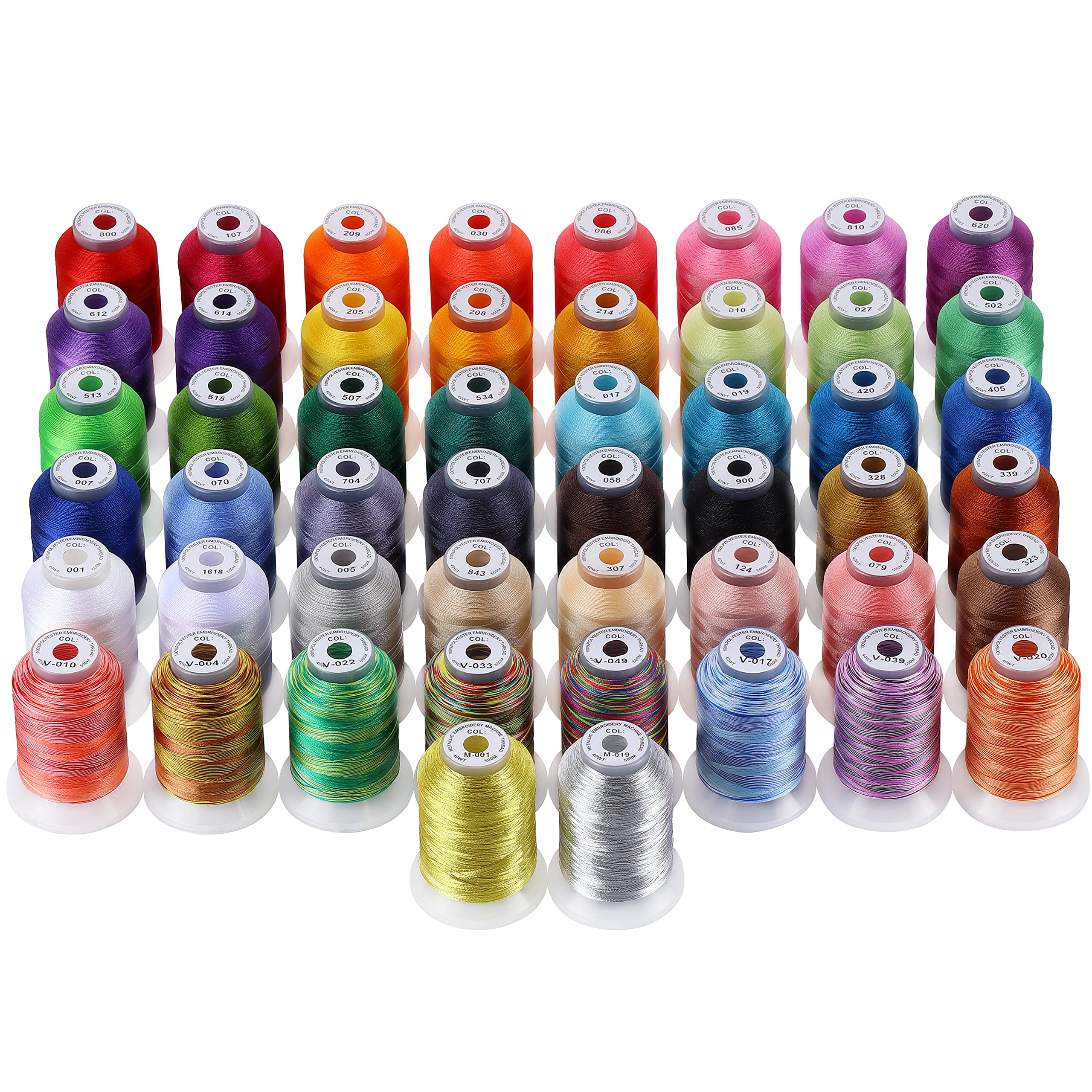 New brothread 50 Spools Embroidery Machine Thread Kit Including 40 Brother Colors+8 Variegated Colors+2 Metallic Colors for Brother Janome Singer Pfaff Husqvarna Embroidery Sewing Machines