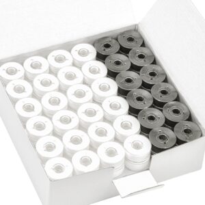 new brothread 144pcs type l size (sa155) (96white + 48black) prewound bobbin thread plastic side for particular embroidery and sewing machines - 90 weight cottonized soft feel polyester sewing thread