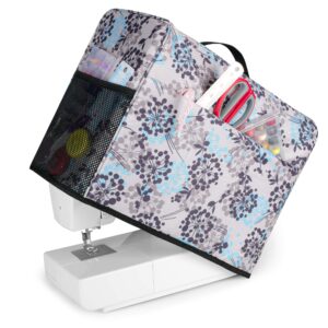 curmio sewing machine cover with pockets, dust cover compatible with most standard singer and brother sewing machine, dandelion (patented design)