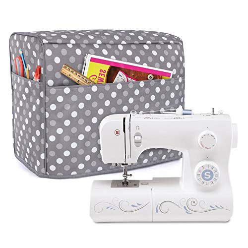 Luxja Dust Cover for Sewing Machine, Sewing Machine Cover with Pockets for Extra Accessories (Compatible with Brother and Singer), Gray Dots