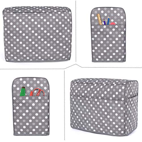 Luxja Dust Cover for Sewing Machine, Sewing Machine Cover with Pockets for Extra Accessories (Compatible with Brother and Singer), Gray Dots