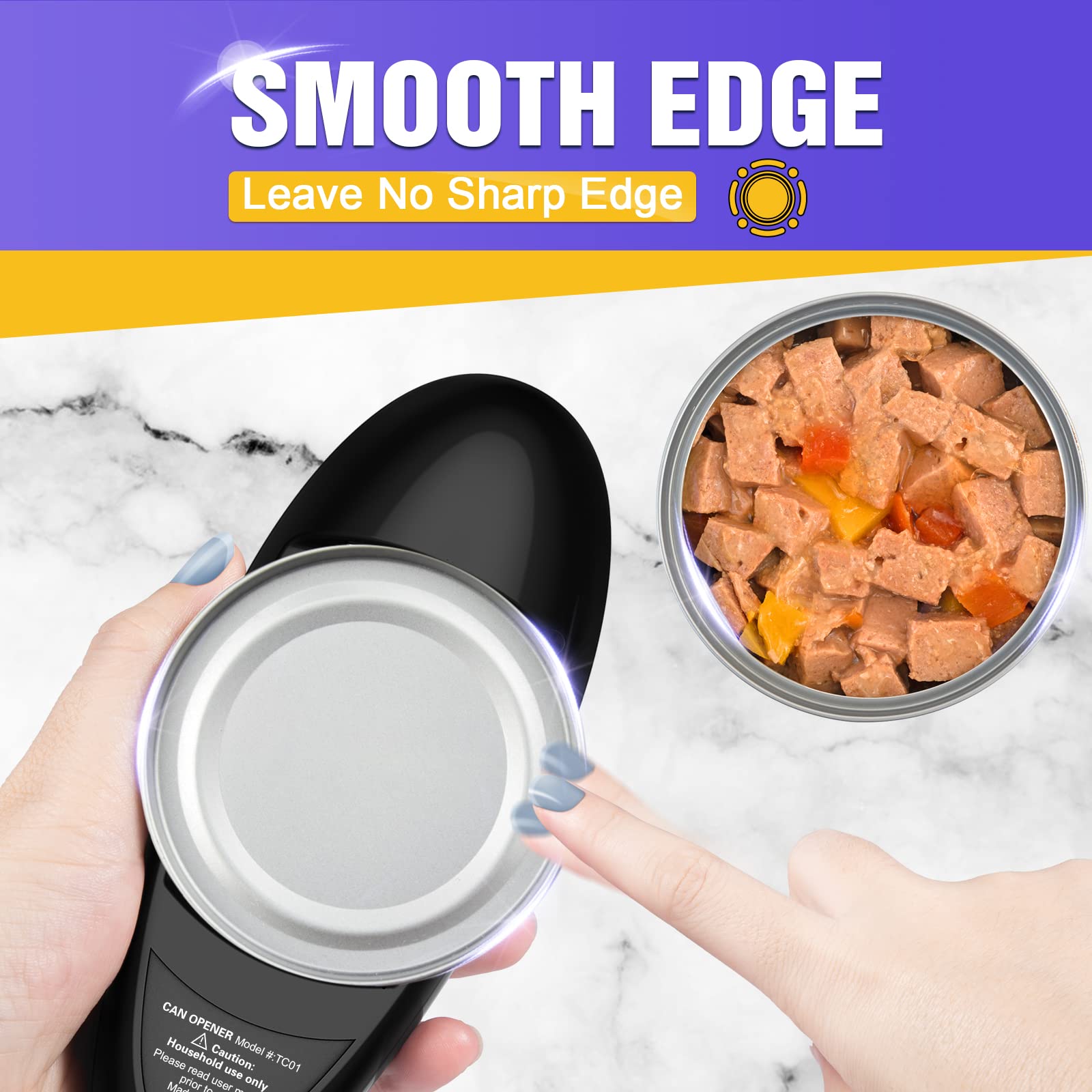 One Touch Electric Can Opener Easy Open Any Can Sizes with Smooth Edge, Hands Free Battery Operated Electric Can Openers for Kitchen, Kitchen Gadget Gift for Chef, Women, and Senior with Arthritis