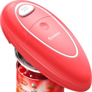 electric can opener, hand free can opener easy open any can sizes with smooth edge, food-safe portable battery operated electric can openers (red)