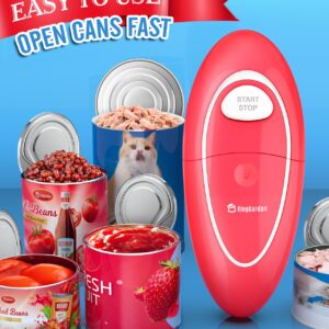 Electric Can Opener, Hand Free Can Opener Easy Open Any Can Sizes with Smooth Edge, Food-Safe Portable Battery Operated Electric Can Openers (Red)