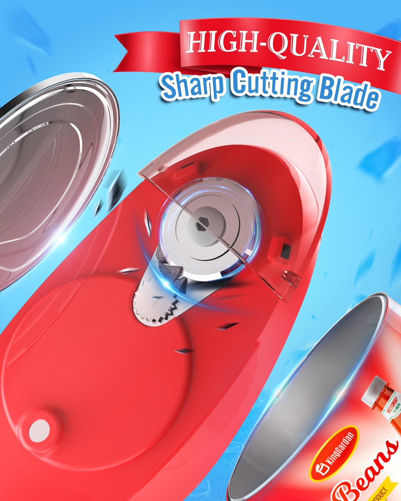 Electric Can Opener, Hand Free Can Opener Easy Open Any Can Sizes with Smooth Edge, Food-Safe Portable Battery Operated Electric Can Openers (Red)