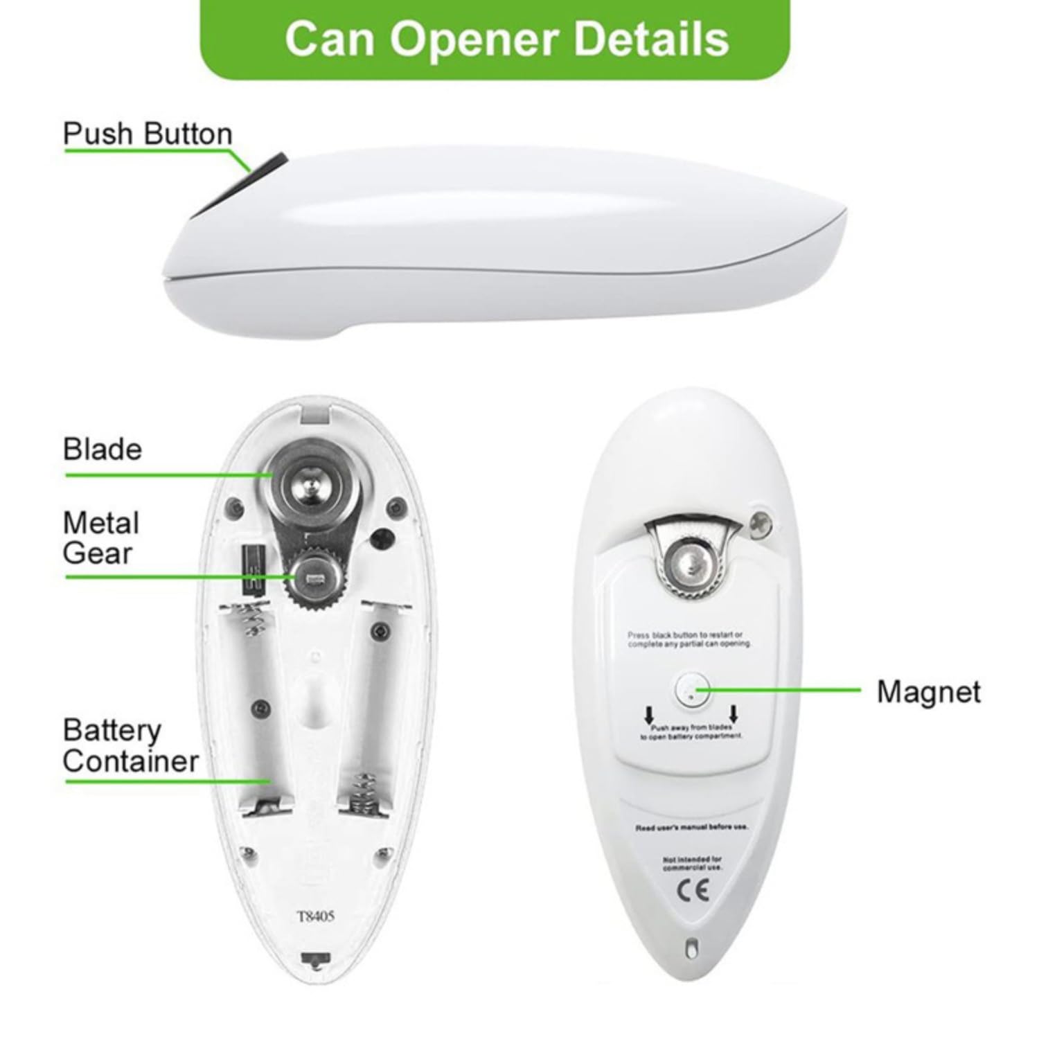 NEONSA Electric can opener, Electric can opener for seniors, Automatic electric can opener,Open Your Cans with A Simple Push of Button,White electric can opener,Can opener electric (WHITE)