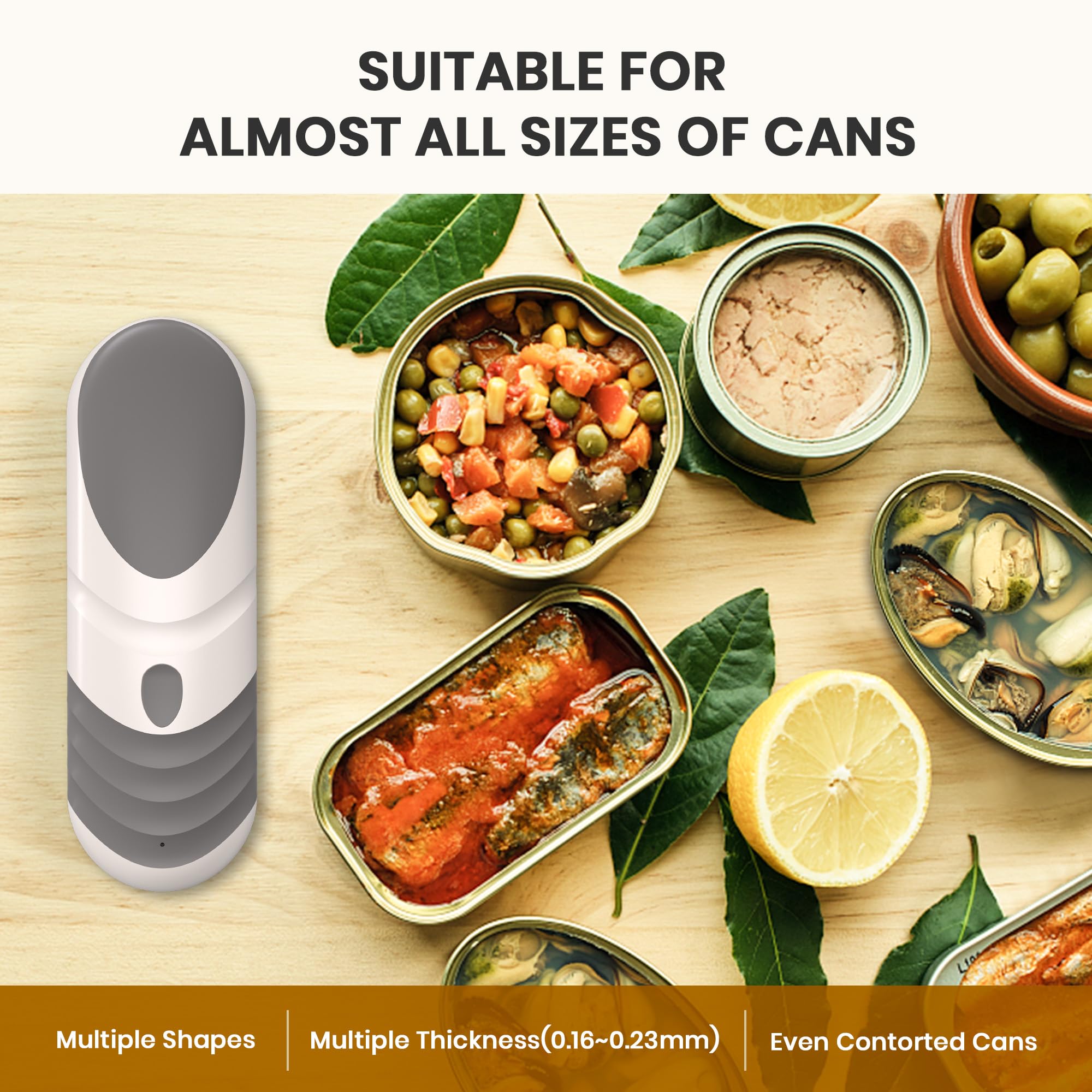 miadore Electric Can Opener for Kitchen,Rechargeable Automatic Can Opener with Removable Tilted Blade,One-Touch Operation, Smooth Edge,Built-In Magnet,Power Warning-Elegant Grey