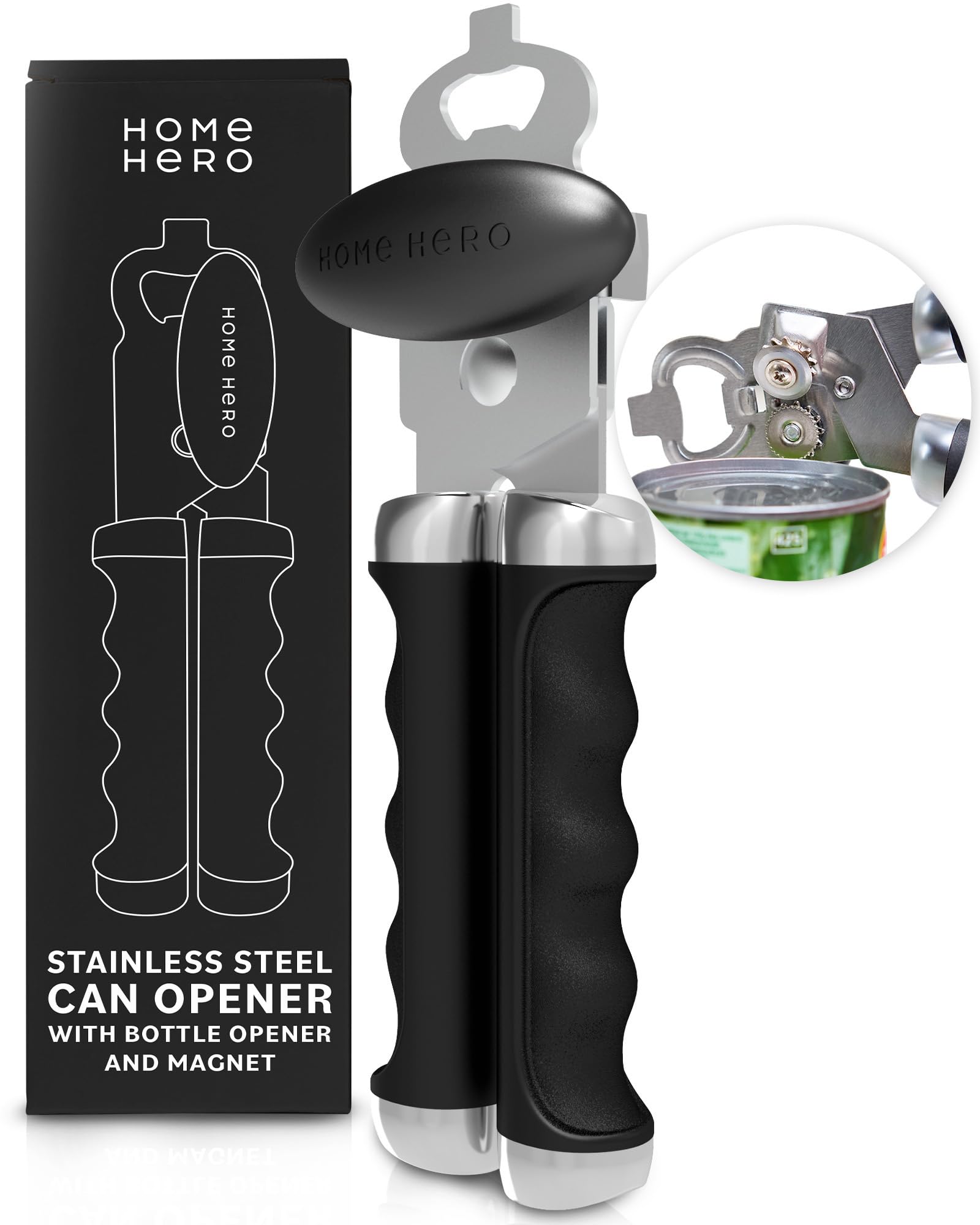 Can Opener Manual Can Opener Smooth Edge - Can Openers for Seniors - Heavy Duty, Stainless Steel Hand Can Opener, Heavy Duty Can Opener, Hand Held Can Opener - Ergonomic Handle