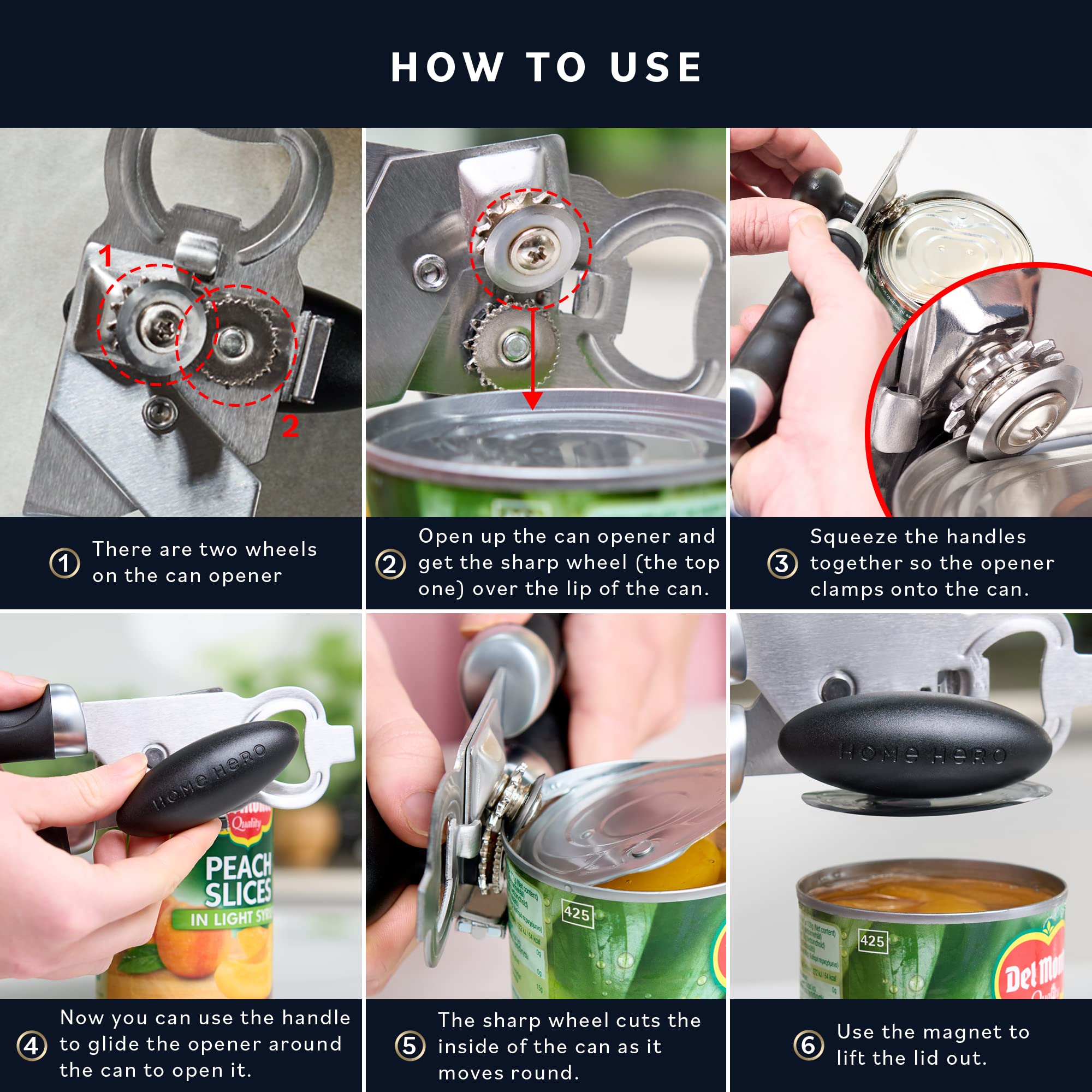 Can Opener Manual Can Opener Smooth Edge - Can Openers for Seniors - Heavy Duty, Stainless Steel Hand Can Opener, Heavy Duty Can Opener, Hand Held Can Opener - Ergonomic Handle