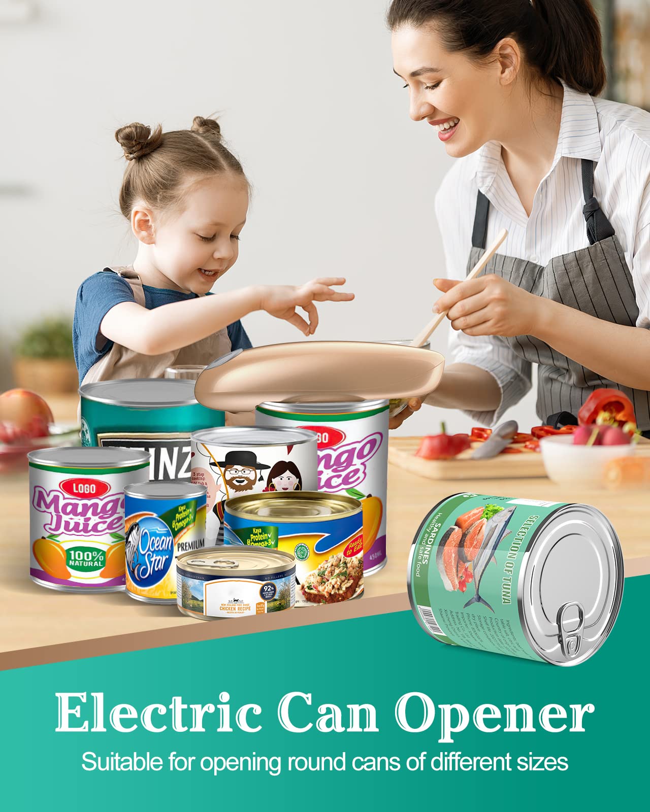 Electric Can Opener, No Sharp Edge Can Opener Electric, Hands-Free Electric Can Opener for Kitchen, Automatic Can Opener for Any Size, Kitchen Gadget Handheld Can Opener for Arthritis and Seniors