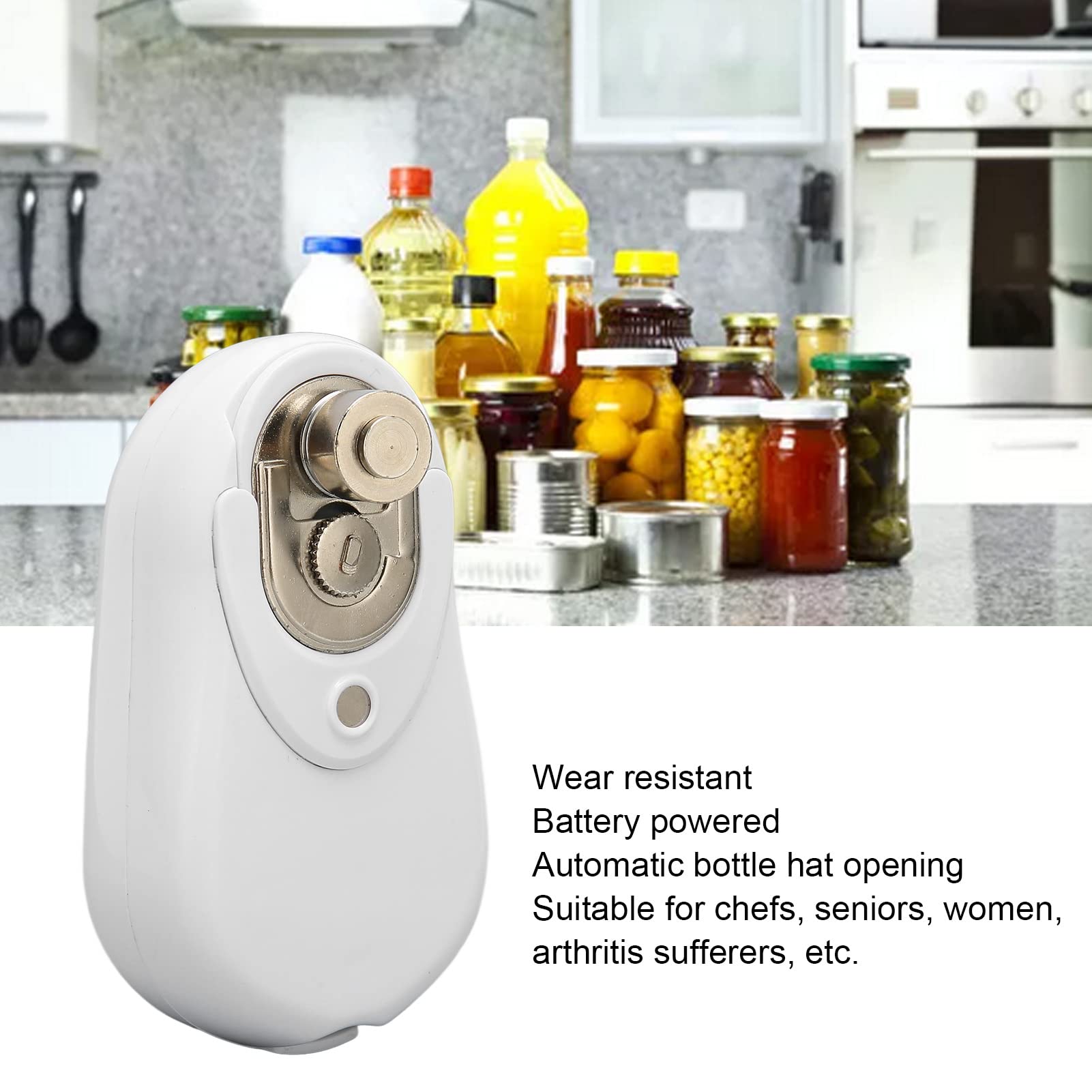 Electric Can Opener, Knife Sharpener, Portable, One Touch Operation Kitchen Gadgets for Kitchen Seniors, Battery Powered, NoEdges, Easy to