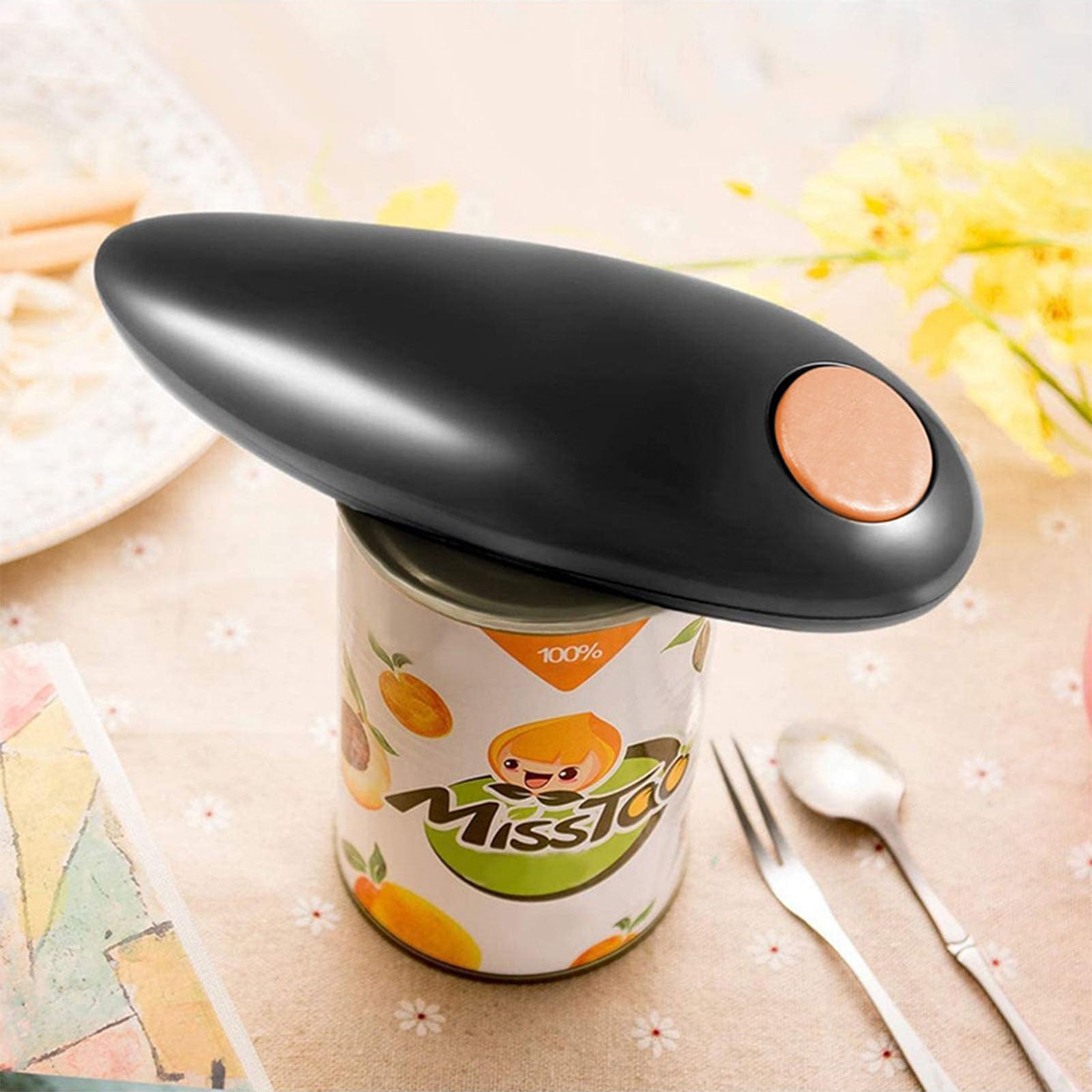 Electric Can Opener Automatic Cordless Tin Opener One Touch Electronic Tin Opener Safe Smooth No Sharp Edges Can Opener Almost Size Can for Arthritic Hands and Chef's (Black)