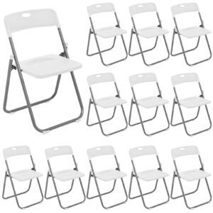 kigley 12 pack folding plastic chair with 330lb capacity stackable folding chair portable metal foldable chair fold up event chairs for wedding party office dining supplies indoor outdoor (white)