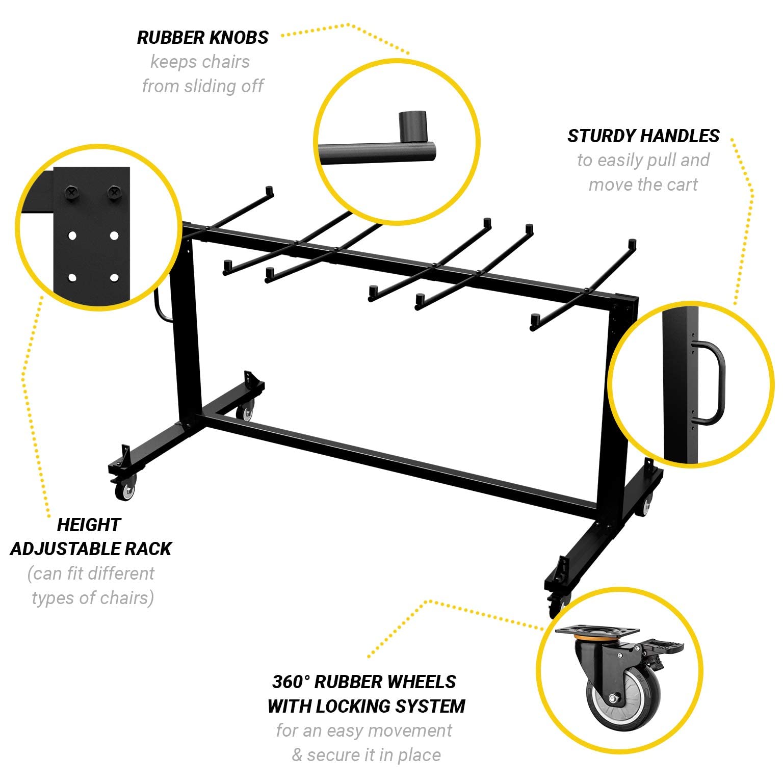 UPGORILO Folding Table and Chairs Cart - Innovative Mobile Chair Dolly, 42 Folding Chairs Capacity, Heavy Duty Metal Folding Chair Rack with Rubber Locking Wheels