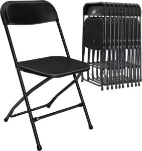 imseigo 10 pack black plastic folding chair, indoor outdoor portable stackable commercial seat with steel frame,350lb. capacity for events office wedding party picnic kitchen dining (10 pack, black)