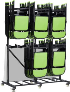 graplans folding chair storage rack cart dolly, 2-tier heavy-duty steel for 84 stackable chairs, 800lbs capacity, locking wheels – perfect for folding chairs