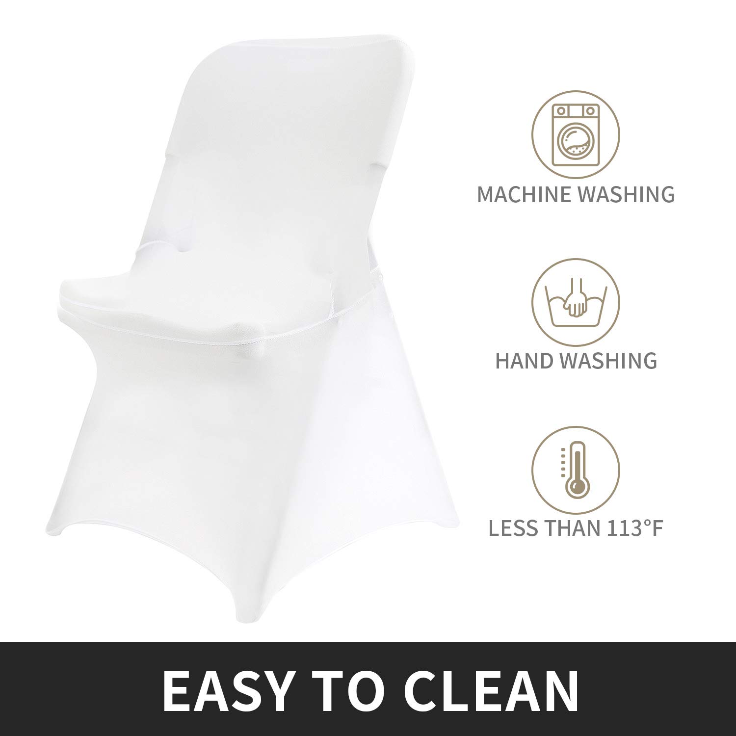 Peomeise Stretch Spandex Folding Chair Cover for Wedding Party Dining Banquet Event (White,12pcs)