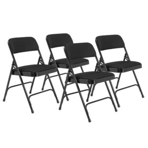 national public seating 2200 series deluxe fabric upholstered 2" cushion double hinge indoor outdoor dining/office folding chair, black, 4 pack