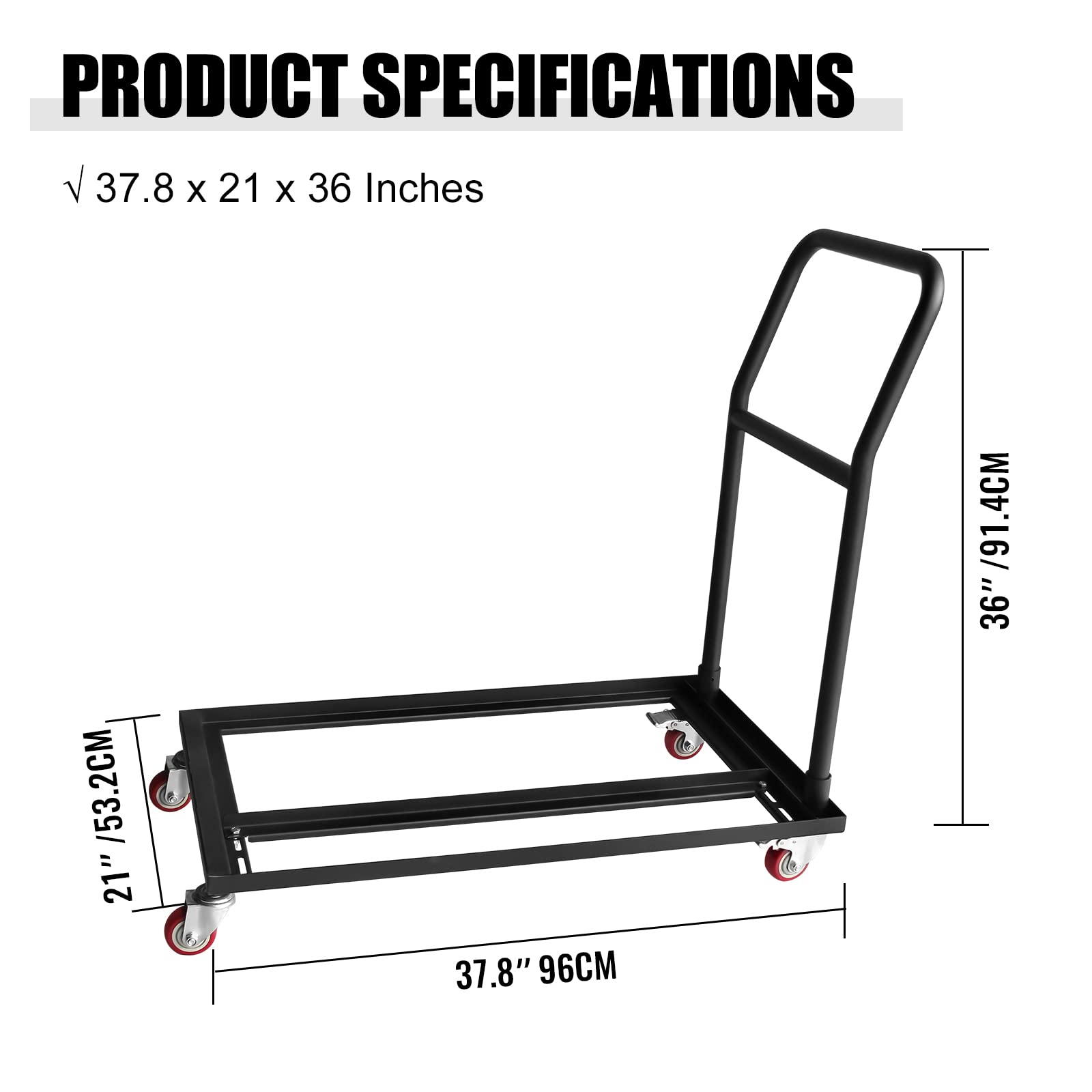 Folding Chair Dolly Black Multifunction Folding Chair Cart Commercial, Folding Chair Storage Cart with 2 Swivel Casters, Storage and Transport Dolly for Plastic Resin and Wood Folding Chairs