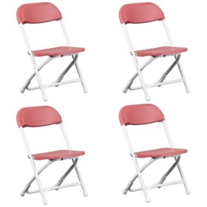 tentandtable kids size poly plastic chairs with metal frame - heavy duty 220 lbs. capacity - lightweight & stackable folding chair for classroom desk & tables, event, banquet, wedding (4 pack, red)