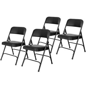 oef furnishings (4 pack) premium vinyl padded folding chair, black