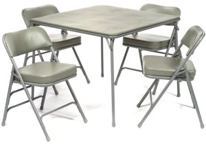 xl series folding card table and chair set (5pc) - ultra-padded chairs for all-day comfort - fold away design, quick storage and portability - vinyl upholstery - wheelchair accessible (grey)