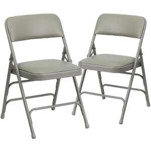 flash furniture 2 pack hercules series curved triple braced & double hinged gray vinyl metal folding chair