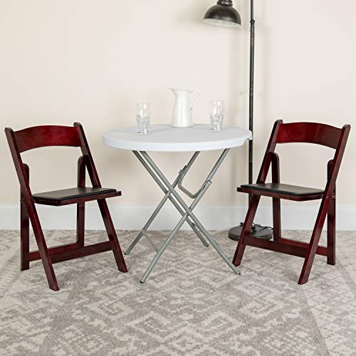 EMMA + OLIVER 2 Pack Mahogany Wood Folding Chair with Vinyl Padded Seat