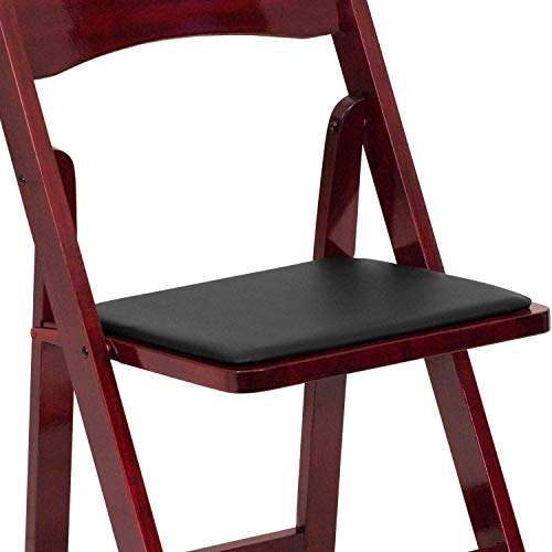 EMMA + OLIVER 2 Pack Mahogany Wood Folding Chair with Vinyl Padded Seat