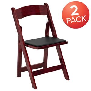 EMMA + OLIVER 2 Pack Mahogany Wood Folding Chair with Vinyl Padded Seat