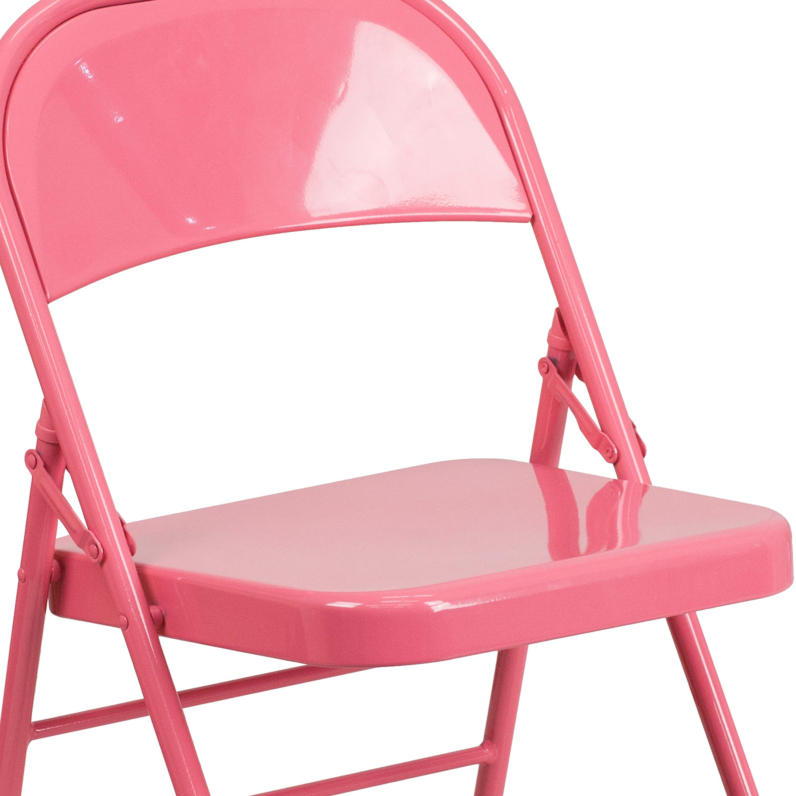 EMMA + OLIVER 2 Pack Bubblegum Pink Triple Braced & Double Hinged Metal Folding Chair